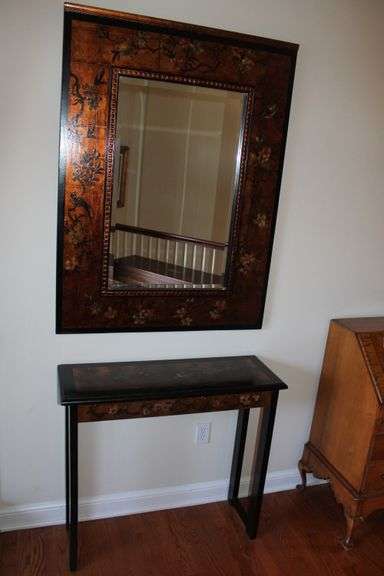 Floral console Table & Mirror Set - Auction Ohio