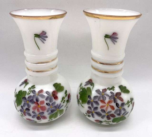 Painted Milk Glass Bud Vases - Auction Ohio