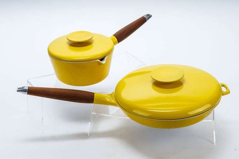 Vintage Copco Denmark Yellow Cast Iron Enamel Cookware Skillet and Pot ...