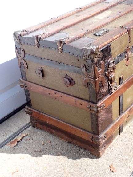 Steamer Trunk Drucker Trunk Green & Wood Trunk Foot Locker Storage ...