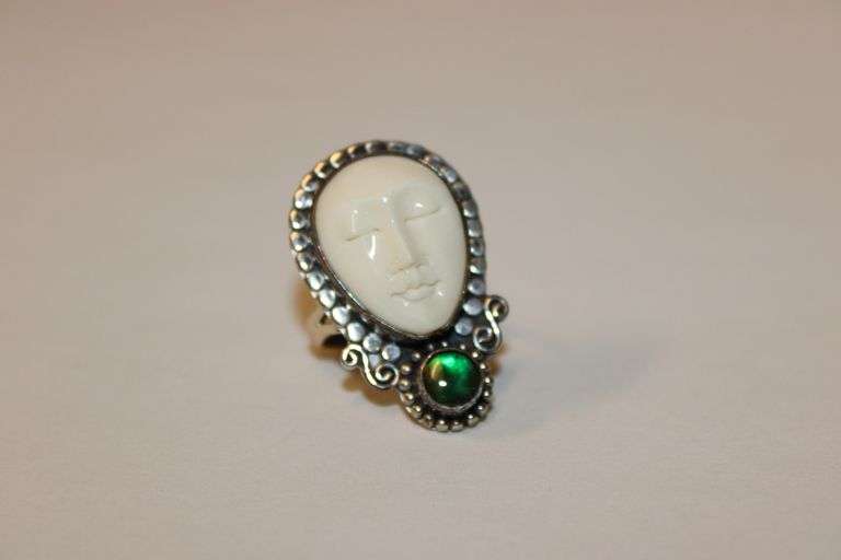 Goddess Bone and Gemstone Sterling Silver Ring - Auction Ohio