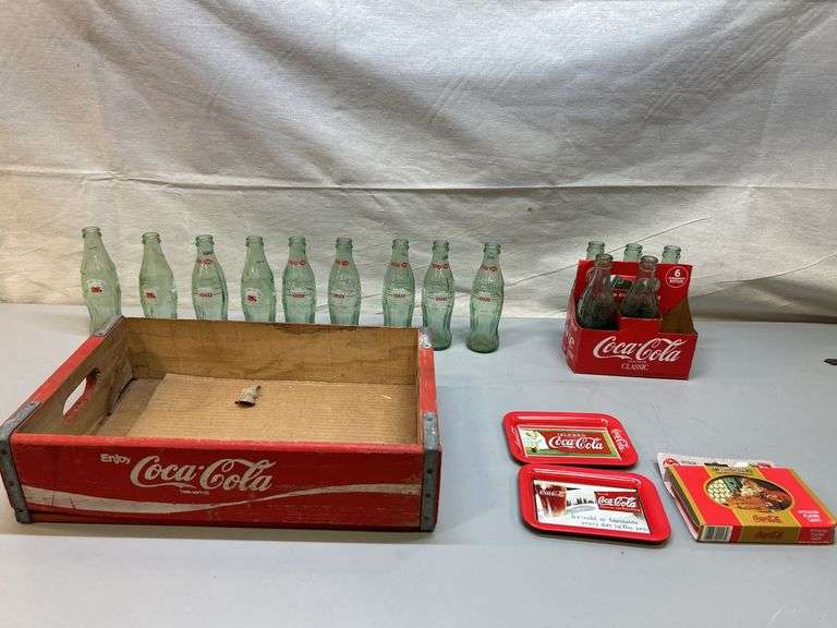 Vintage Coca-Cola Collection with Crate, Bottles, and Trays - Auction Ohio