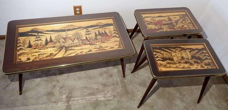 Midcentury HAND CARVED WOOD Black Forest German tables marked DBGM ...