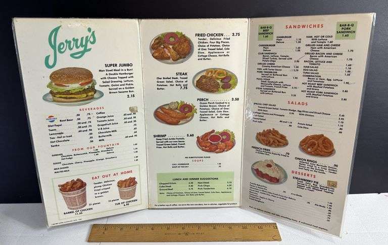 Retro 1984 Restaurant Diner Menu Jerry's Columbus Ohio - Auction Ohio
