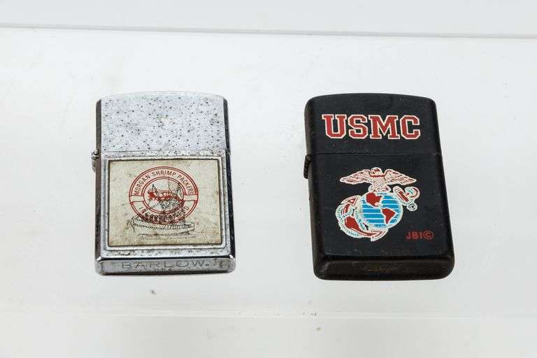 Two Vintage Lighters- USMC, Morgan Shrimp Packers - Auction Ohio