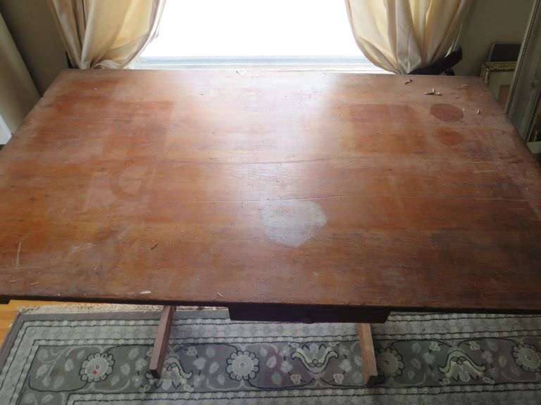 Vintage Wooden Drafting Table with Metal Base - Auction Ohio