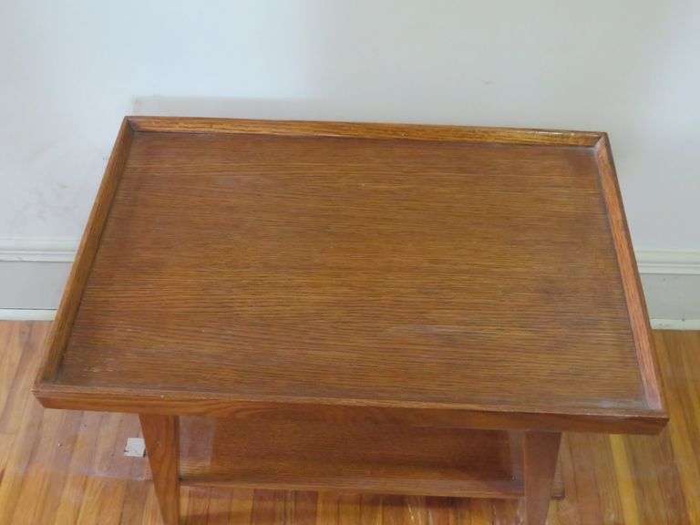 Solid Wood Two-Tier Side Table with Raised Edge - Auction Ohio