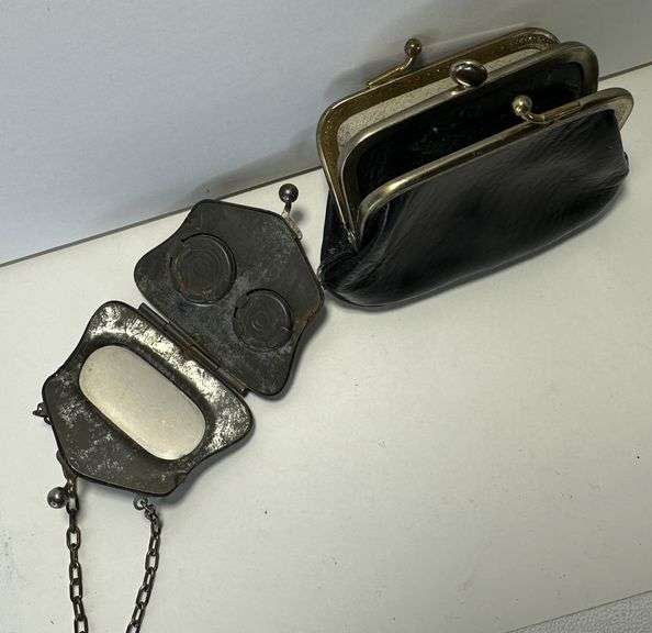Vintage Leather Coin Purse & Metal Coin Holder Purse on Chain - Auction ...