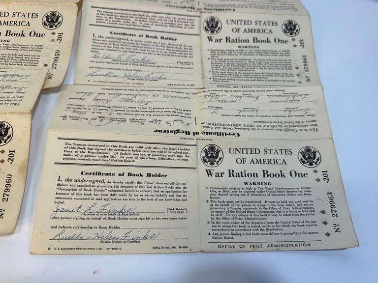 1942 United State War Ration Book One Finks Family - Auction Ohio