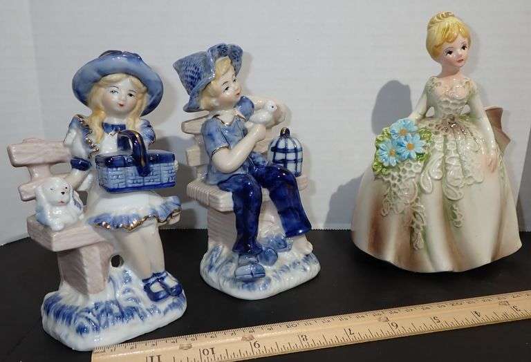 German Ceramic Blue Statues & Caffco Japan Table Planter - Auction Ohio