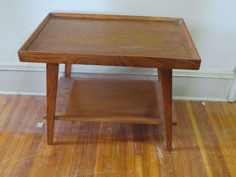 Solid Wood Two-Tier Side Table with Raised Edge - Auction Ohio
