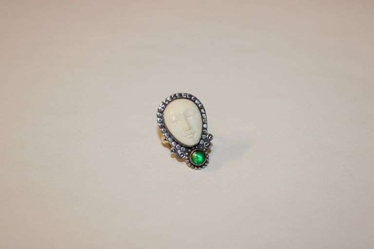 Goddess Bone and Gemstone Sterling Silver Ring - Auction Ohio
