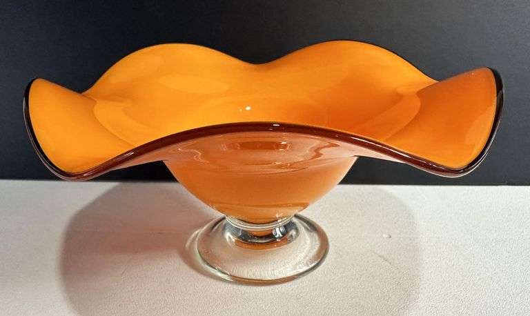 Mid Century Orange Tango Pedestal Glass Bowl - Auction Ohio