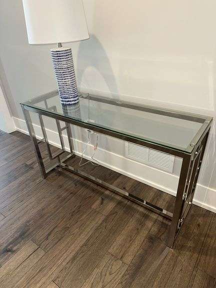 Contemporary chrome console table - Auction Ohio