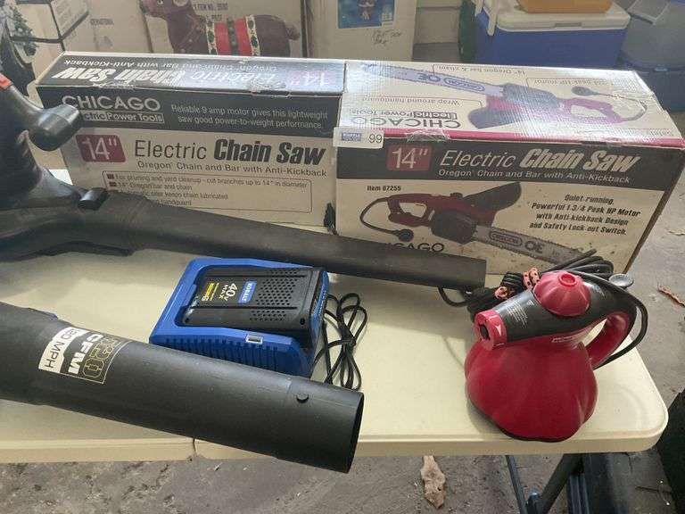 14" Elec. Chainsaw, Kobalt BO Blower, Elec. Blower, Steamer - Auction Ohio