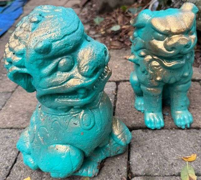 Turquoise and Gold Chinese Foo Dog Statues - Auction Ohio