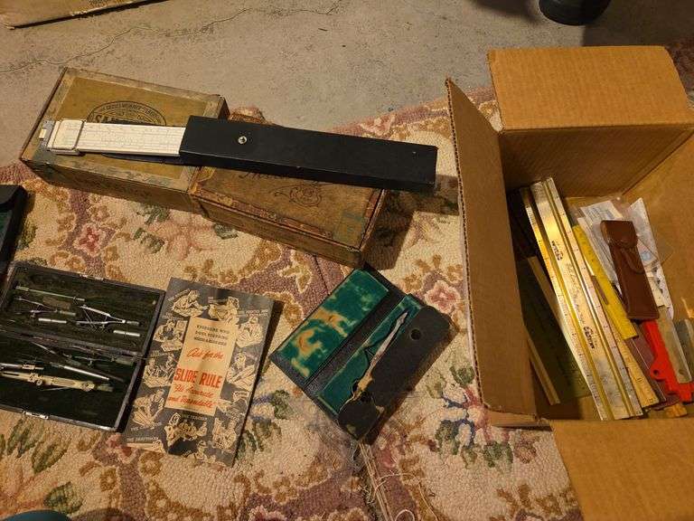 Machinist tools cigar boxes and various rulers - Auction Ohio