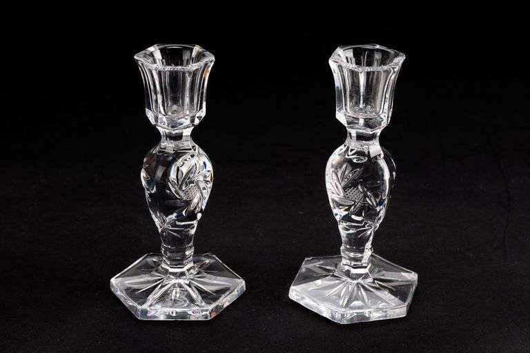 Pretty Cut Crystal Star Candlesticks - Auction Ohio