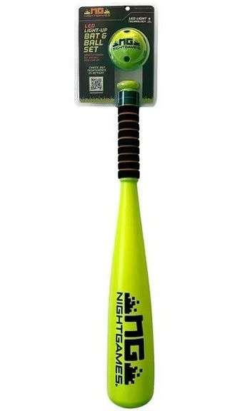 Night Games LED Light Up Kids' Bat and Ball Set: Neon Yellow Plastic ...
