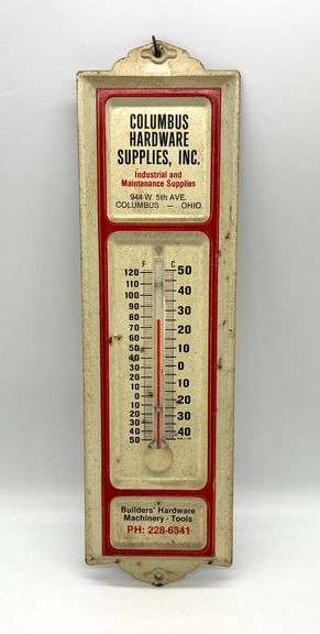 Vintage Columbus Hardware Supplies Thermometer - Auction Ohio