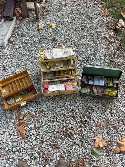 Three Vintage Fishing Tackle Boxes With Lures And Accessories - Auction ...