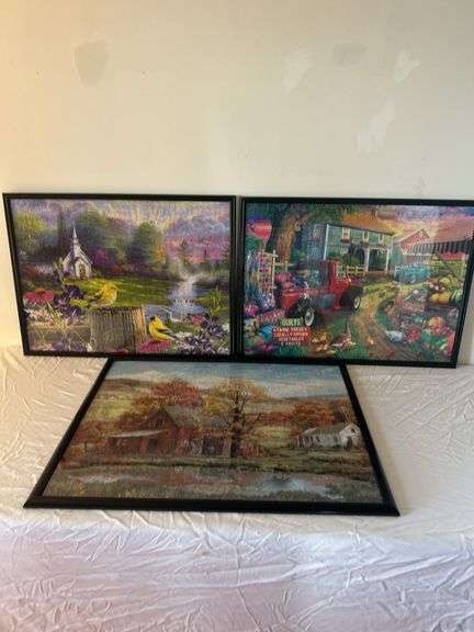 3 Framed Jigsaw Puzzles Featuring Scenic Artwork - Auction Ohio