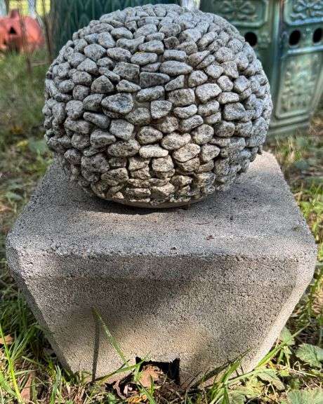 Decorative Stone Sphere With Pebble Texture on Square Base - Auction Ohio