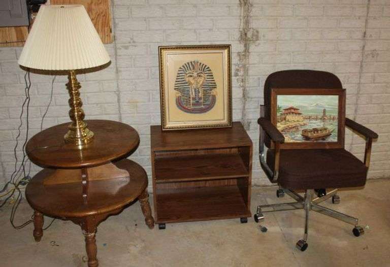 Home Furniture, Decor, and Artwork Lot with Brass Lamp - Auction Ohio