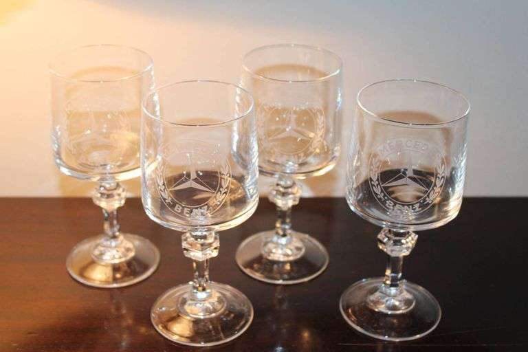 4 Mercedes-Benz Logo Etched Glasses with Measures and Crystal ...