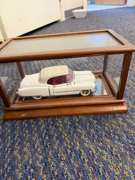 White Cadillac Convertible Model in Glass Display Case - Auction Ohio