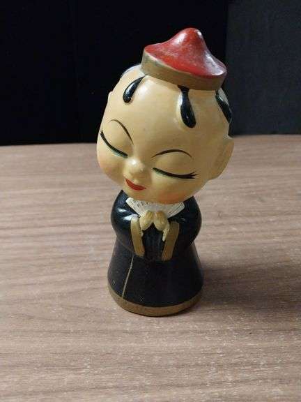 Vintage Bobble Head Figurine with Red Hat and Black Attire, See Photos ...