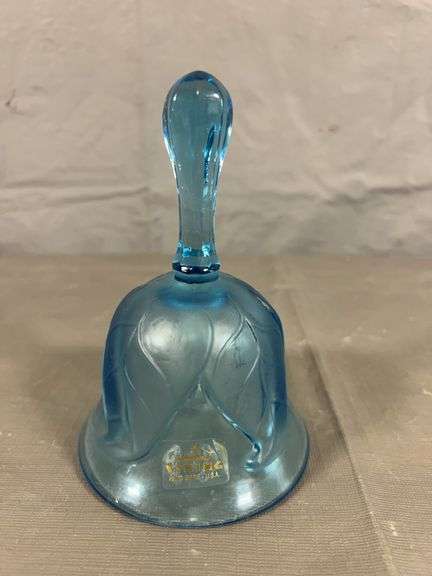 Viking Glass Blue Satin Leaf Bell - Auction Ohio