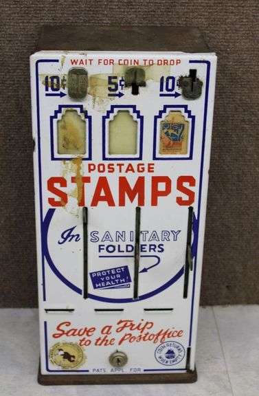 Vintage Metal Postage Stamp Dispenser with Coin Slots - Auction Ohio