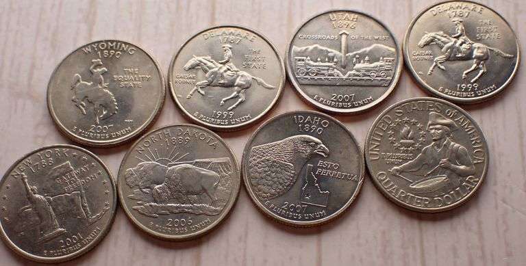 7 BU Statehood Quarters and 1 Circulated Bicentennial Quarter in Coin ...