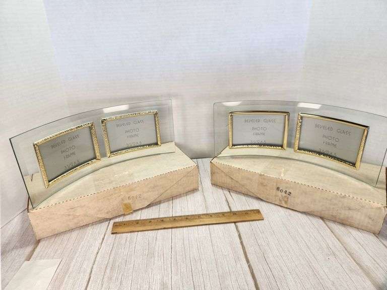 Two Curved Beveled Glass Double Photo Frames with Gold Trim - Auction Ohio