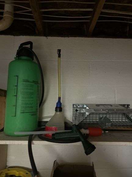 Tools and Accessories Including Sprayer, Funnel, and Rodent Trap ...