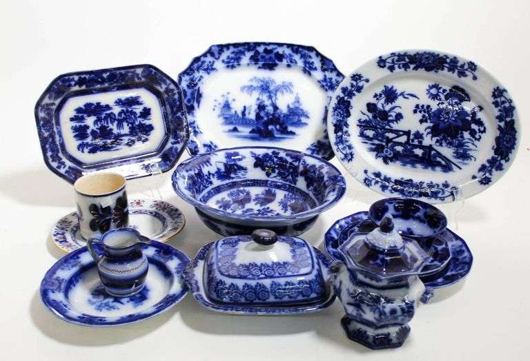 BLUE FLOW DISHWARE INCLUDING TEMPLE STONE WARE, MANILA IRONSTONE, AMOY ...