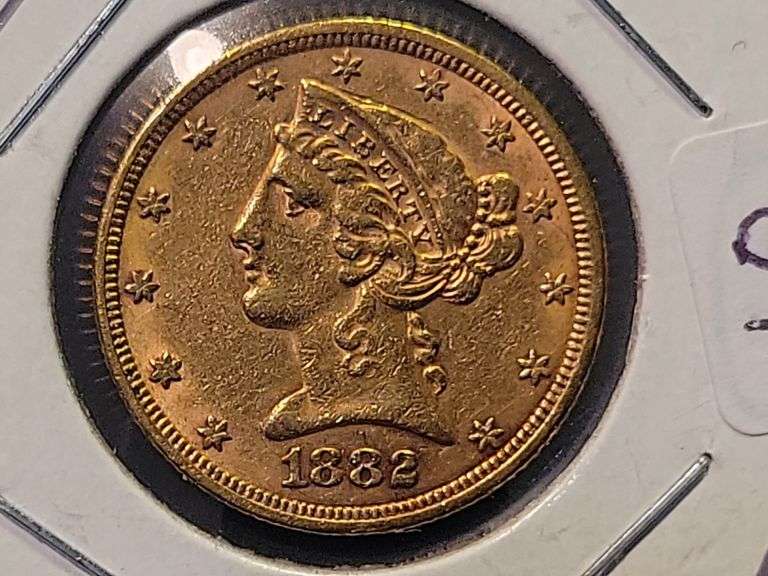 1882 $5 Gold Liberty Half Eagle Coin - Auction Ohio