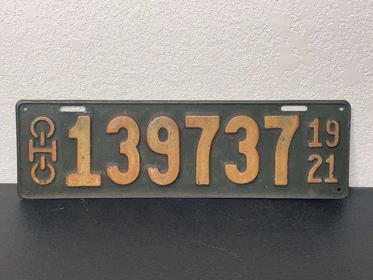 1921 Embossed GH License Plate #139737 – Antique Original Metal Plate ...