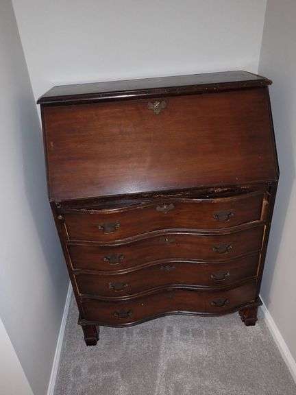Mahogany Wood Drop Front Secretary Desk with Storage Drawers and ...
