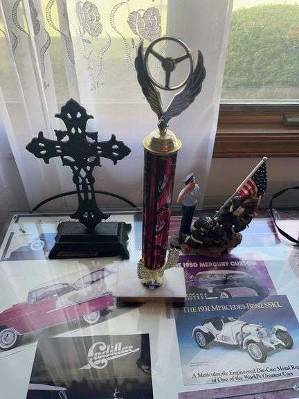 Cast Metal Cross, Trophy, and Figurine with Patriotic Theme - Auction Ohio