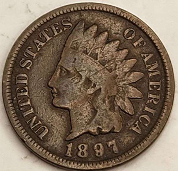 1897 Indian Head One-Cent Coin in Circulated Condition - Auction Ohio