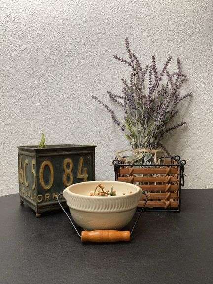 Decorative Lot with License Faux Plate Box, Lavender Bundle, and Bowl ...