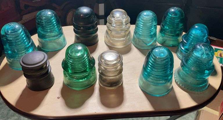 Glass Insulators (12) Assortment. Some small chips - Auction Ohio
