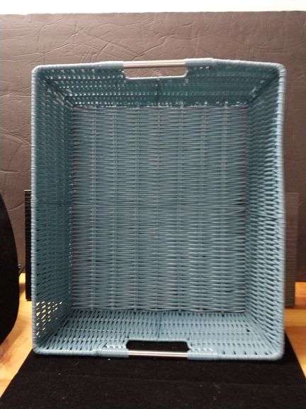 Rectangular Blue Wicker Basket with Handles – See Photos for ...