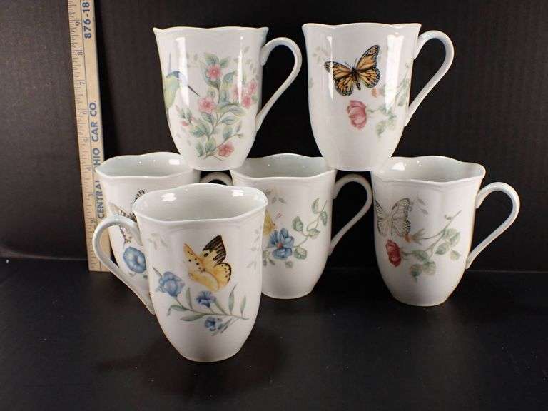 Lenox Porcelain Mugs – Monarch and Butterfly Meadow, Set of 6 - Auction ...