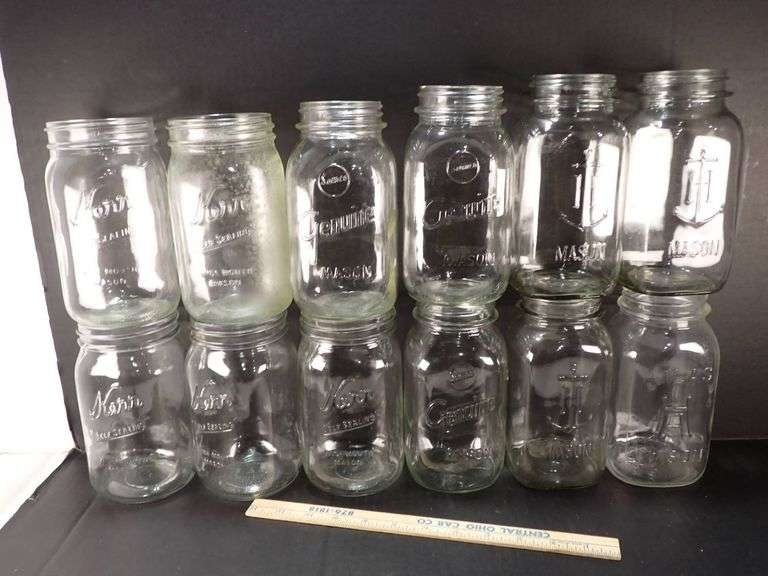 12 Quart-Sized Clear Glass Kerr, Samco & Anchor Hocking Mason Jars ...