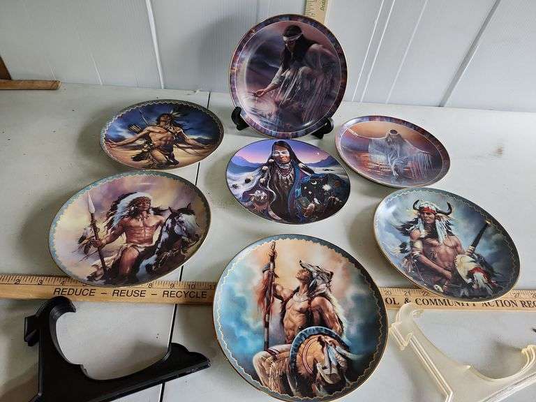 7 Indian Collector Plates & 3 Plastic Stands - Auction Ohio
