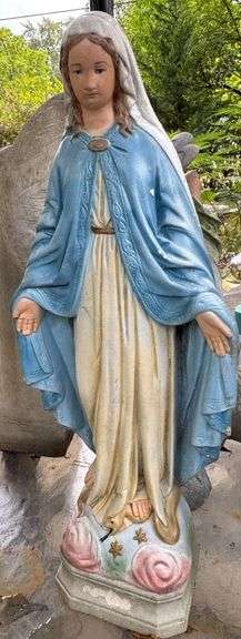 Religious Statue of Virgin Mary with Blue Cloak and Serpent Detail ...