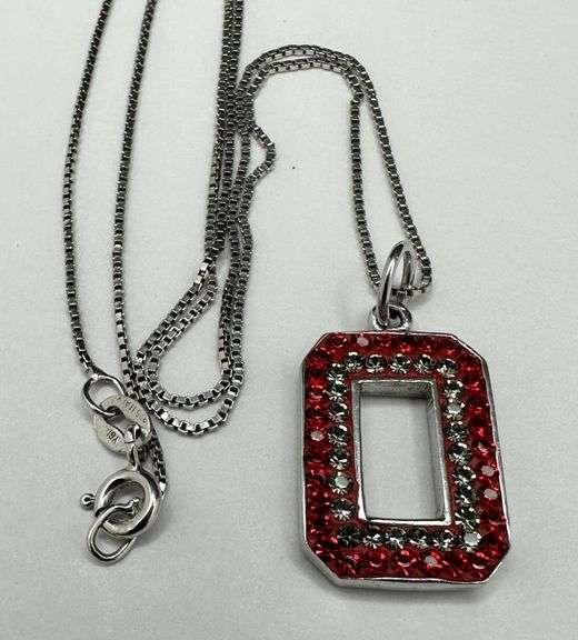 Ohio State Block O Rhinestone Sterling Silver Pendant Chain Necklace ...